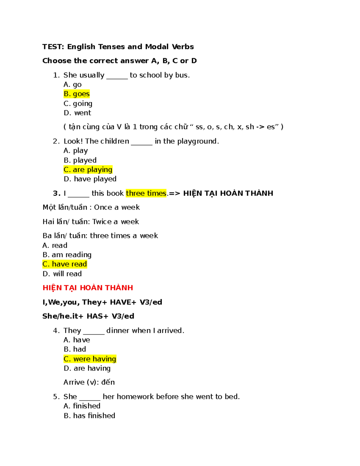 TEST: English Tenses and Modal Verbs (50 Questions) - Studocu