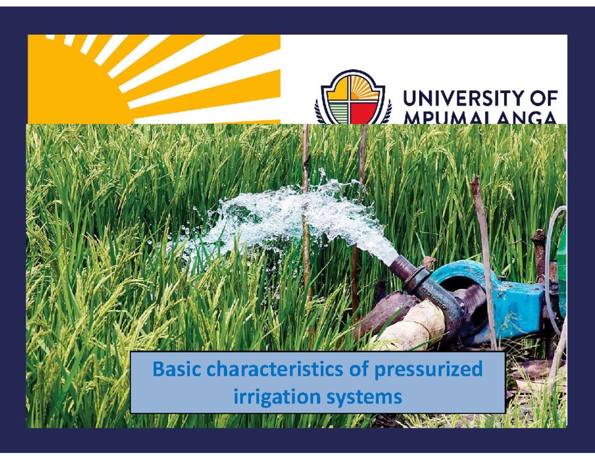 Characteristics and Efficiency of Pressurized Irrigation Systems (AGRI ...