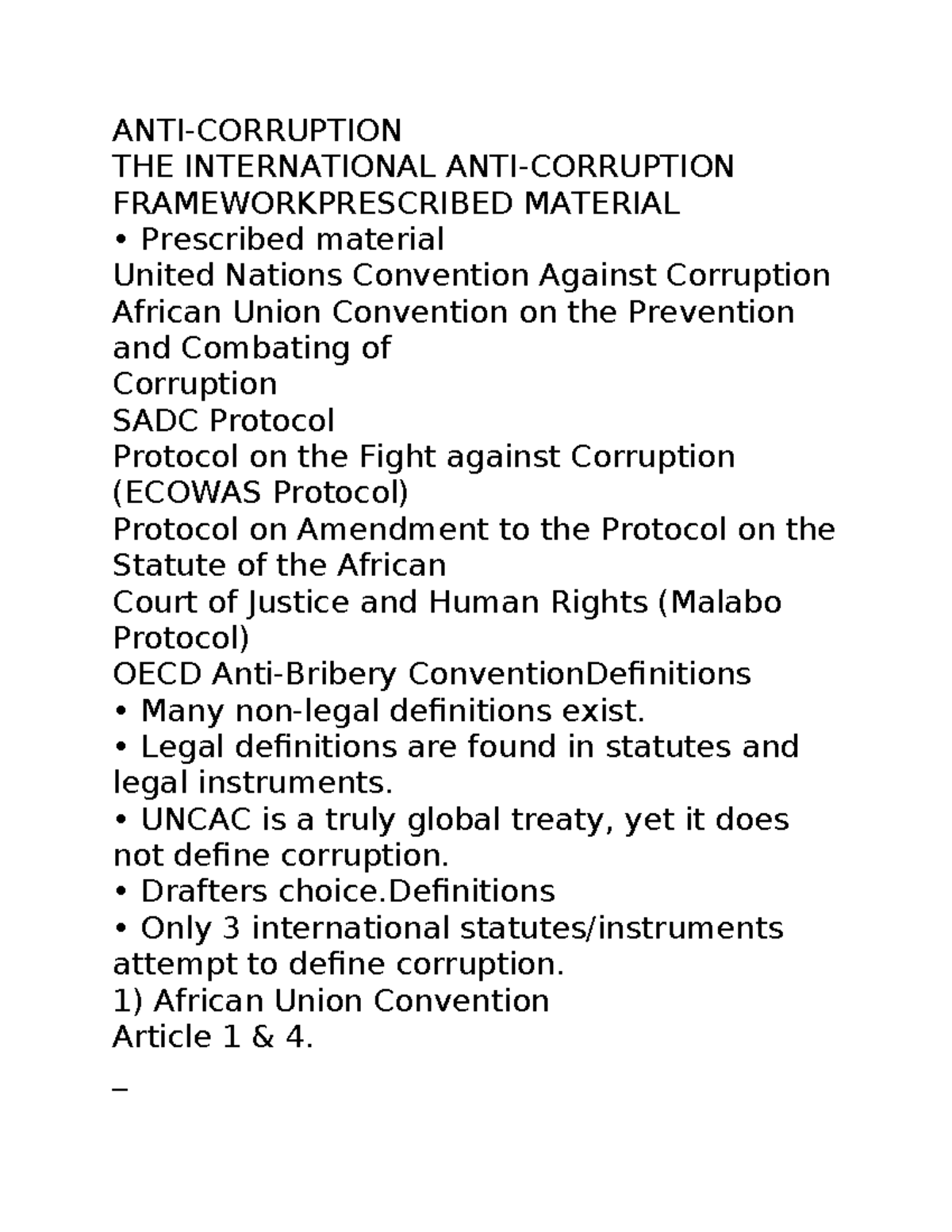 Anti-Corruption Framework: Summary of Prescribed Sources and ...