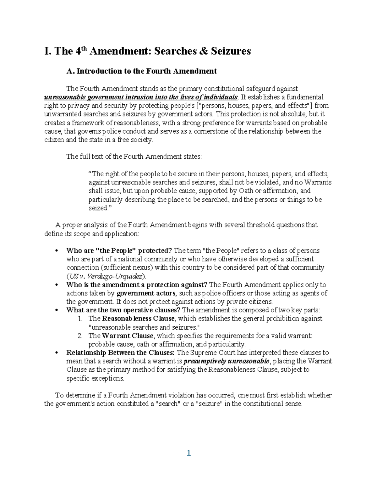 Crim Pro Outline: 4th & 5th Amendments Overview (Final Exam) - Studocu