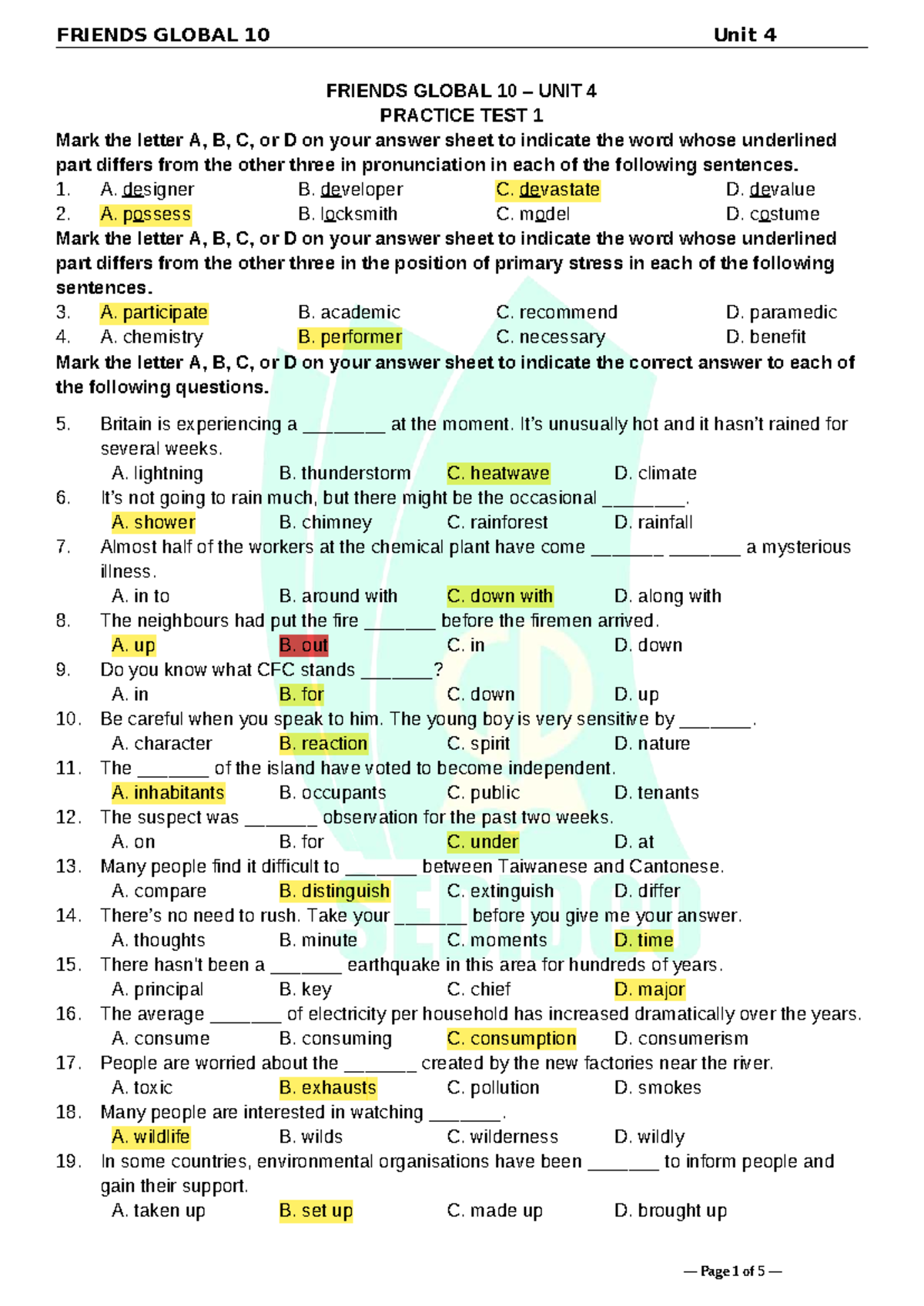 Tieng Anh 10 FRIENDS GLOBAL - Unit 4 Practice Test 1 - Studocu