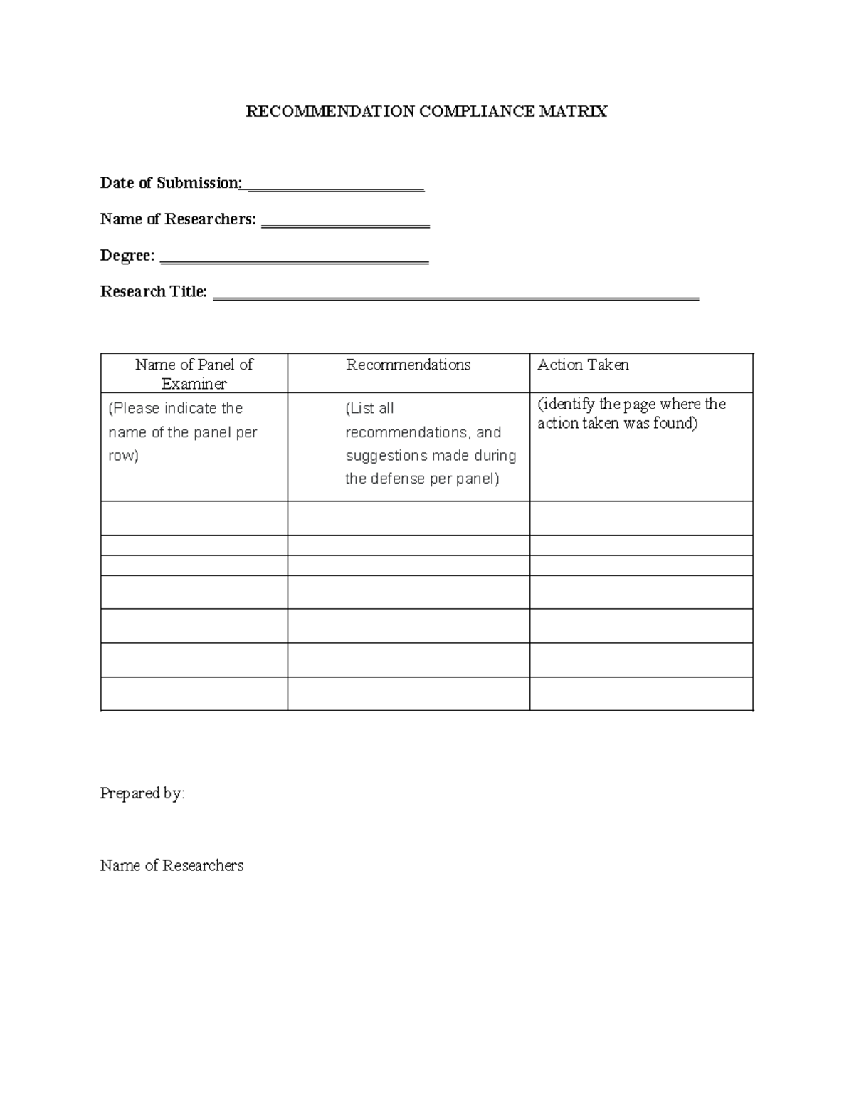 Recommendation- Compliance- Matrix - RECOMMENDATION COMPLIANCE MATRIX ...