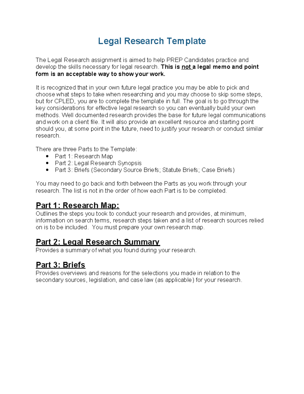 CPLED 02 - Legal Research Template for Effective Practice - Studocu