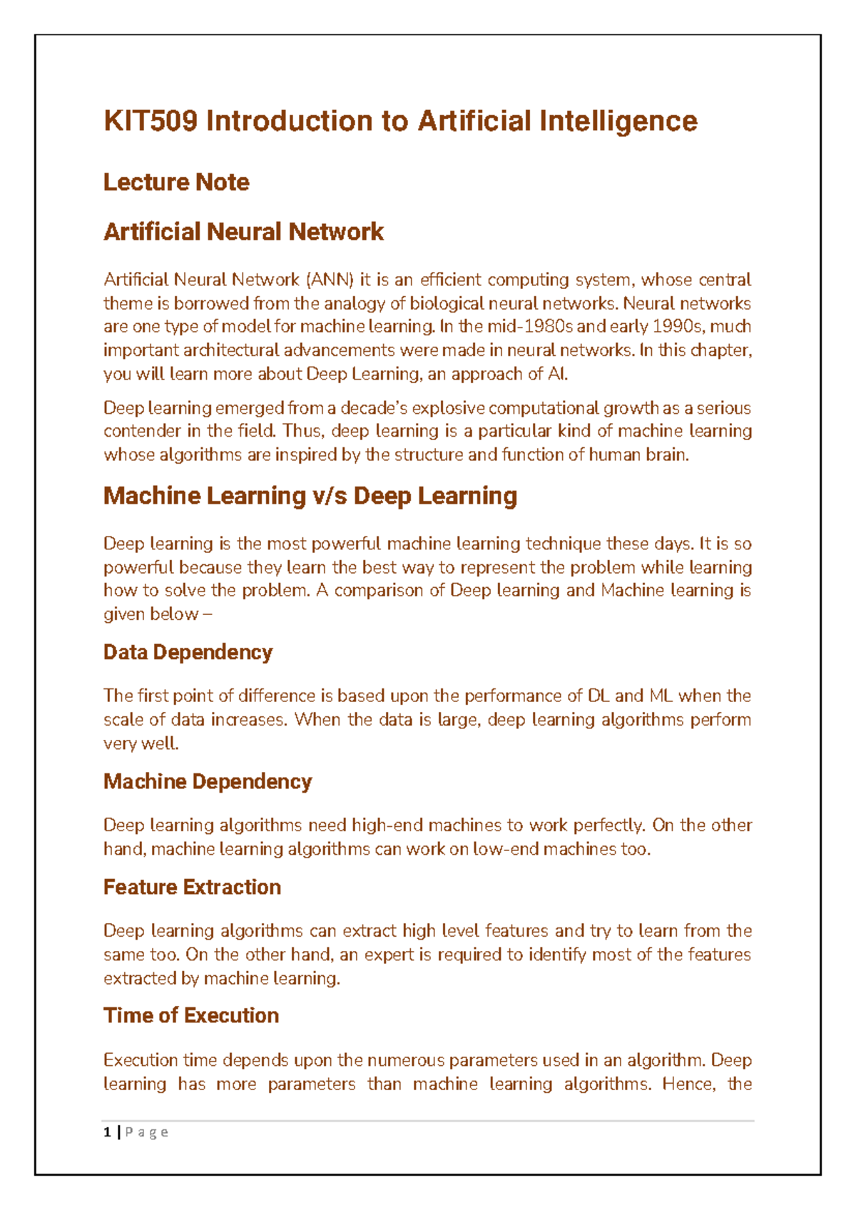 KIT509 Introduction to Artificial Intelligence Artificial Neural ...