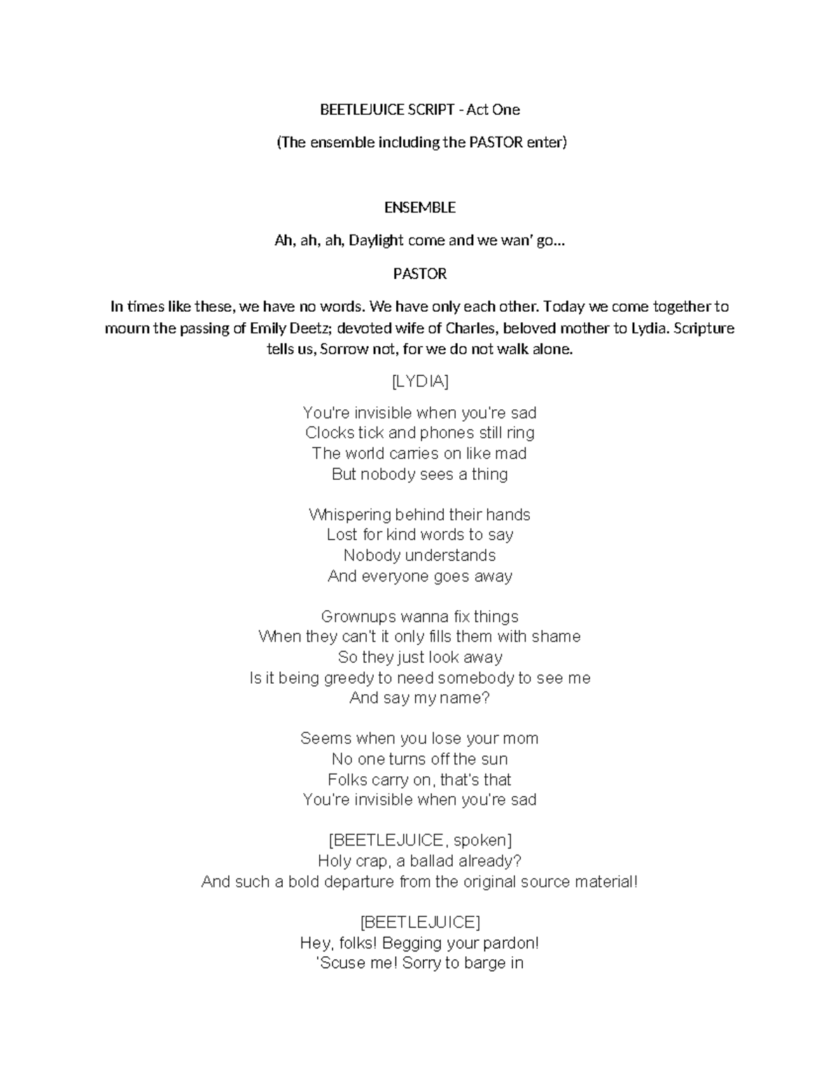 Beetlejuice DC Script - Act One: A Hilarious Journey into Death - Studocu