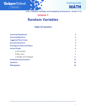 1st summative Random Variable - Multiple Choice. Answer the following ...