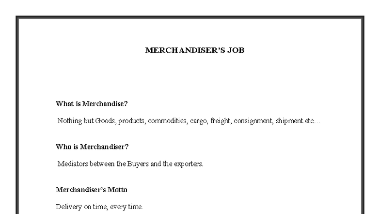 JOB: Understanding Merchandise and the Role of a Merchandiser - Studocu