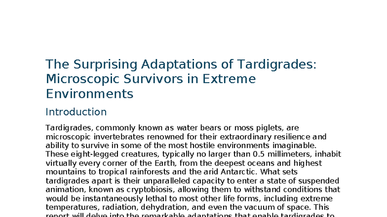 Tardigrades: Extreme Survival Adaptations and Resilience in Nature ...