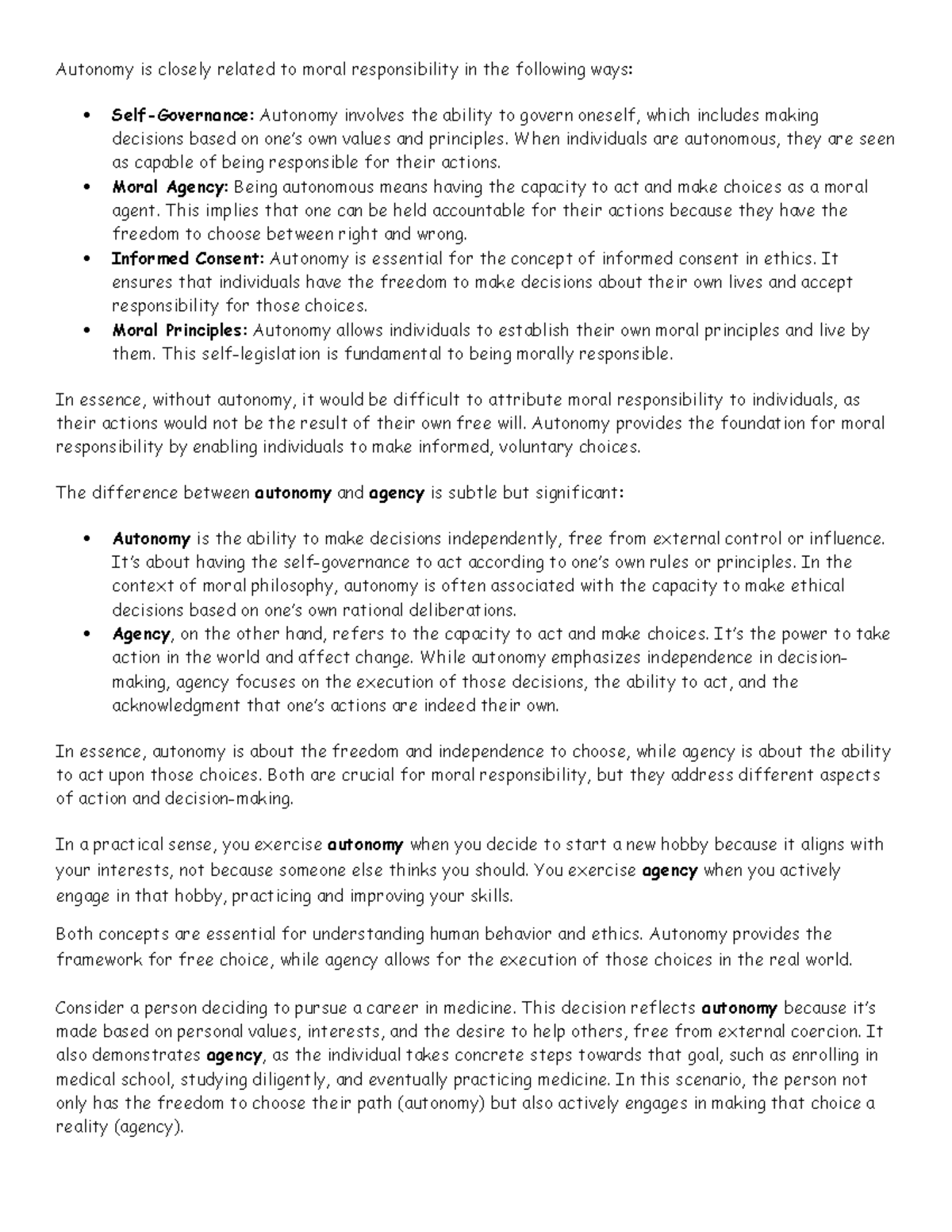 Ethics of Autonomy & Moral Responsibility: Understanding Key Concepts - Studocu