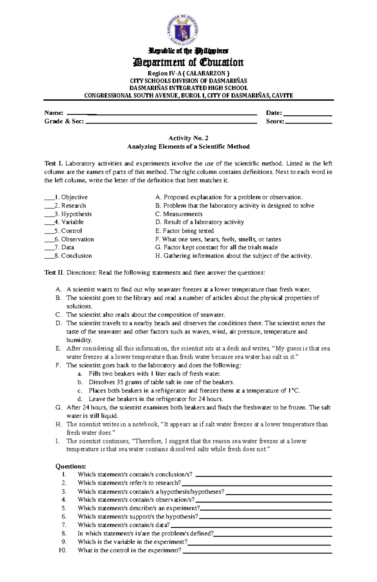 Activity-2-3 - About Scientific Method - Republic of the Philippines ...