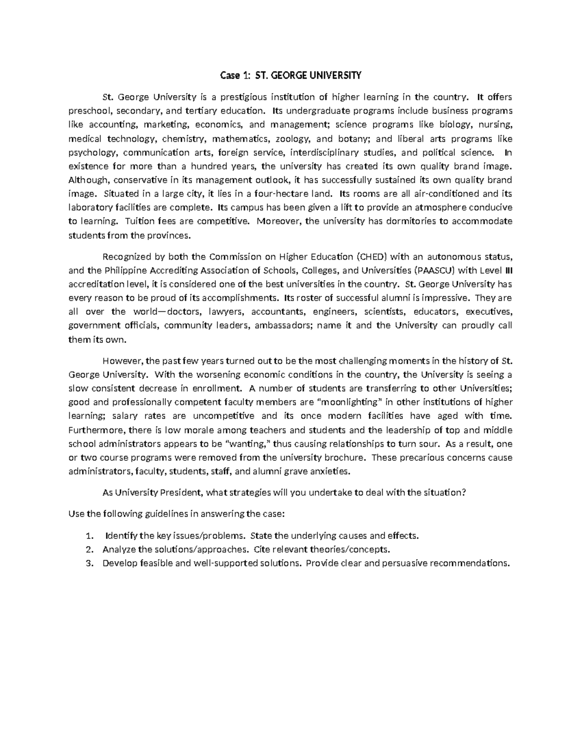 Case Study: Strategies for St. George University (Case 1) - Studocu