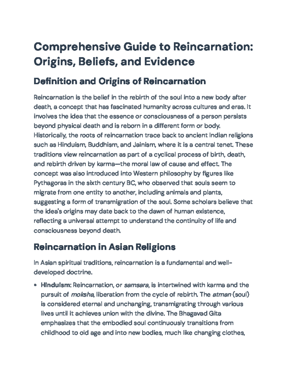 Comprehensive Overview of Reincarnation: Beliefs, Evidence, and ...