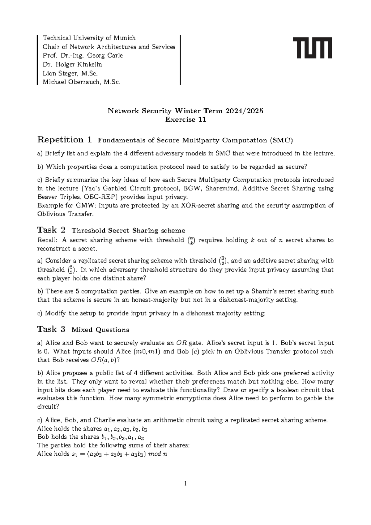 Ex11 - Network Security Exercises for IN2101: SMC Fundamentals - Studocu