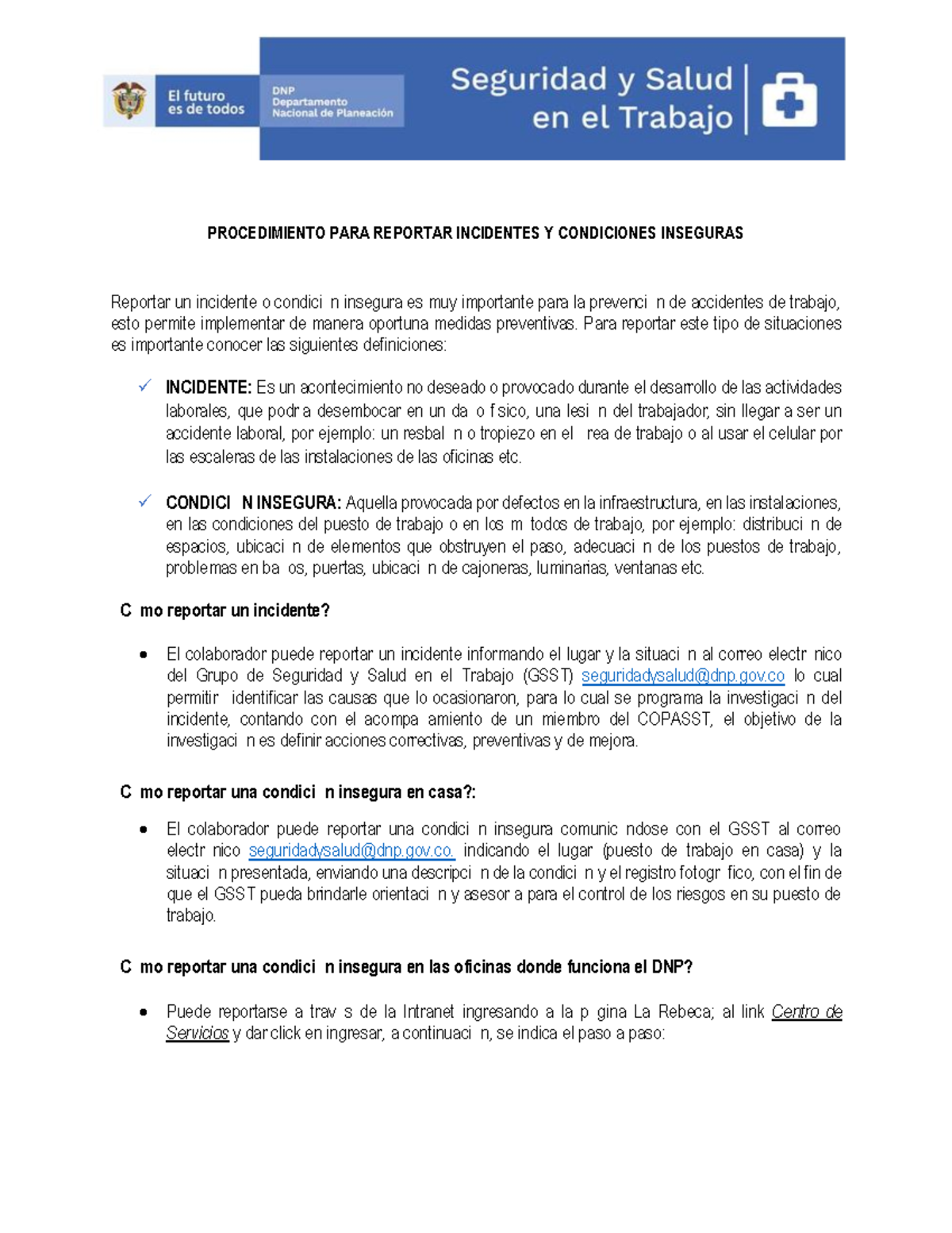 Procedimiento para Reportar Incidentes y Condiciones Inseguras - Studocu