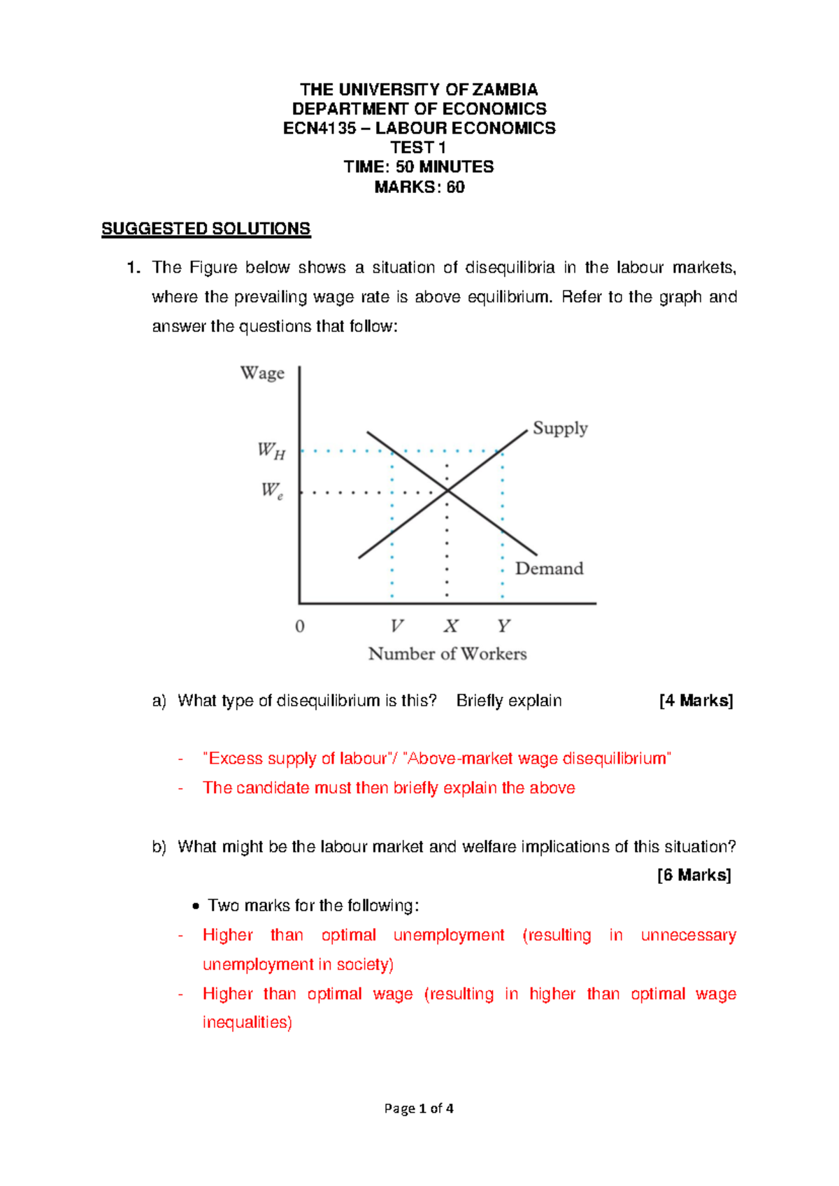 ECN4135 Labour Economics Test 1 - Suggested Solutions 2024 - Studocu