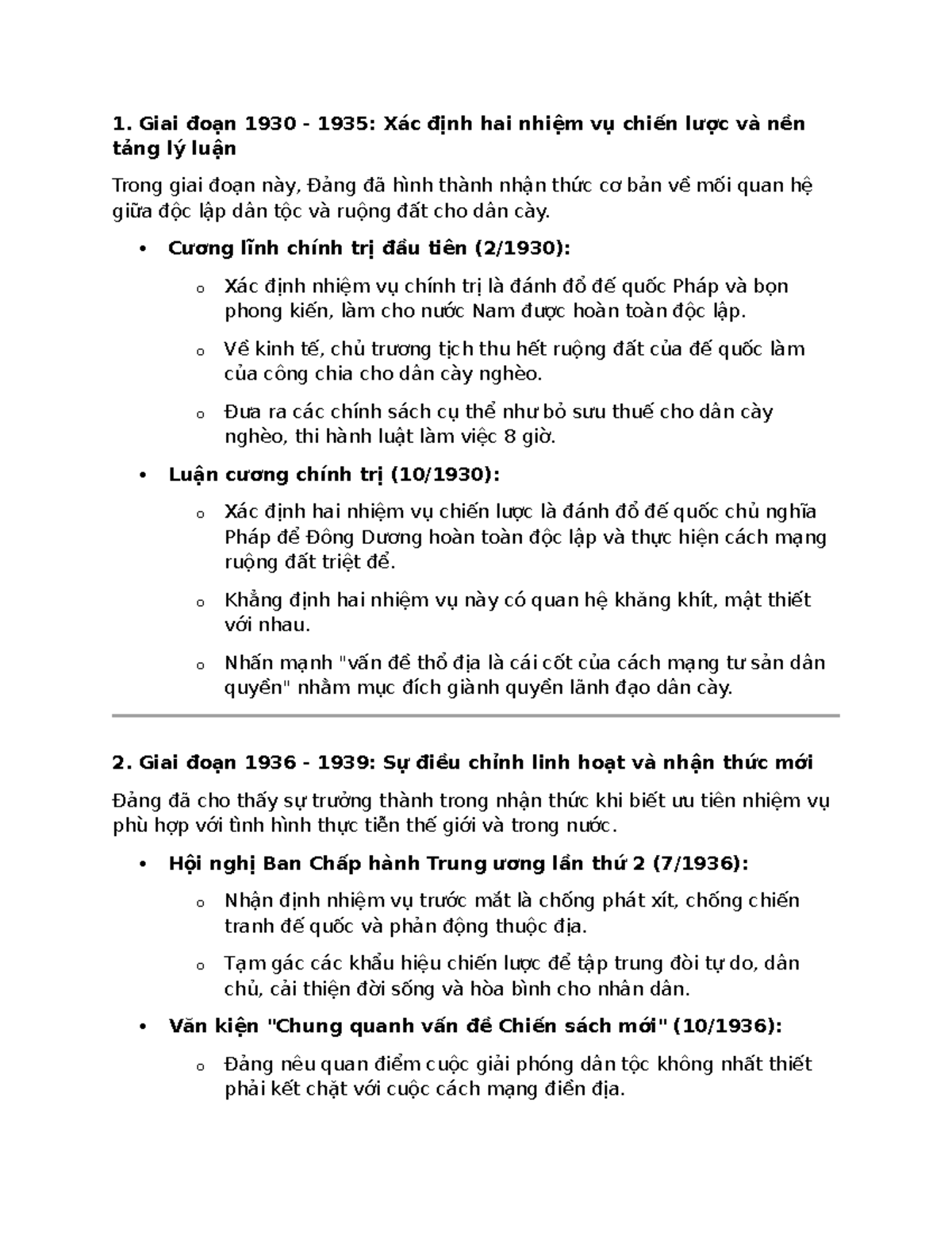 Giai đoạn 1930-1945: Chiến lược Giải phóng Dân tộc và Đất đai - Studocu