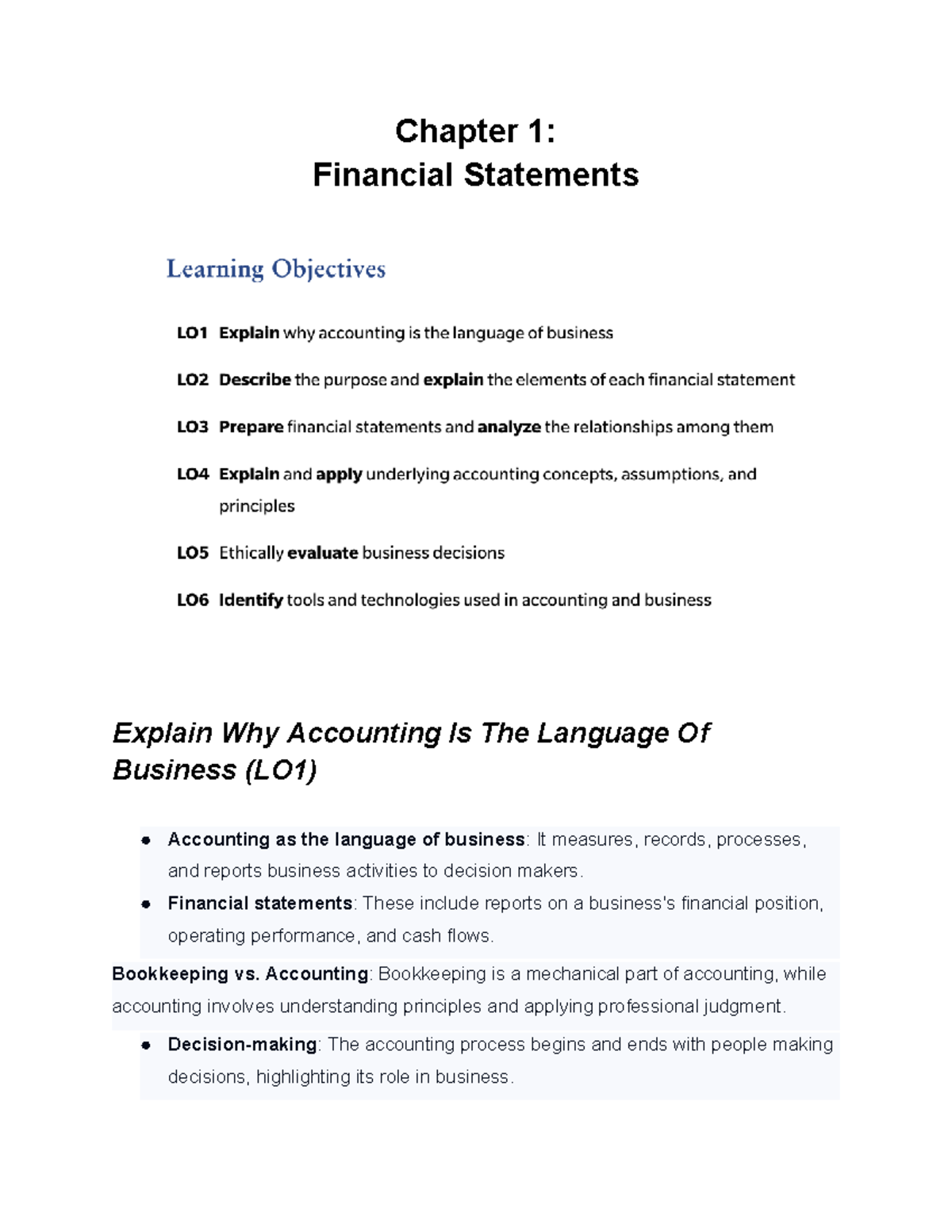 Chapter 1: Understanding Financial Statements in Accounting (1AA3) - Studocu