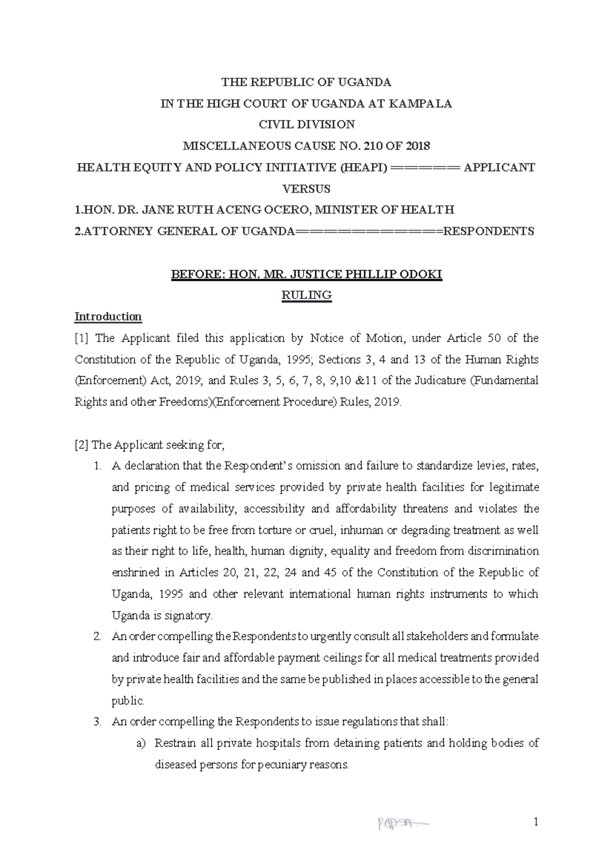Health Equity and Policy Initiative v. Hon. Dr. Jane Ruth Aceng (Misc ...