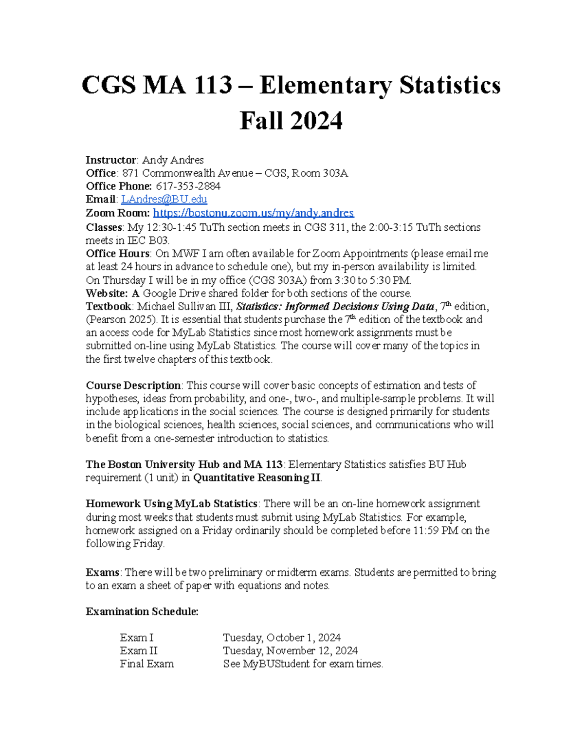 CGS MA 113 F24 Syllabus - CGS MA 113 – Elementary Statistics Fall 2024 ...