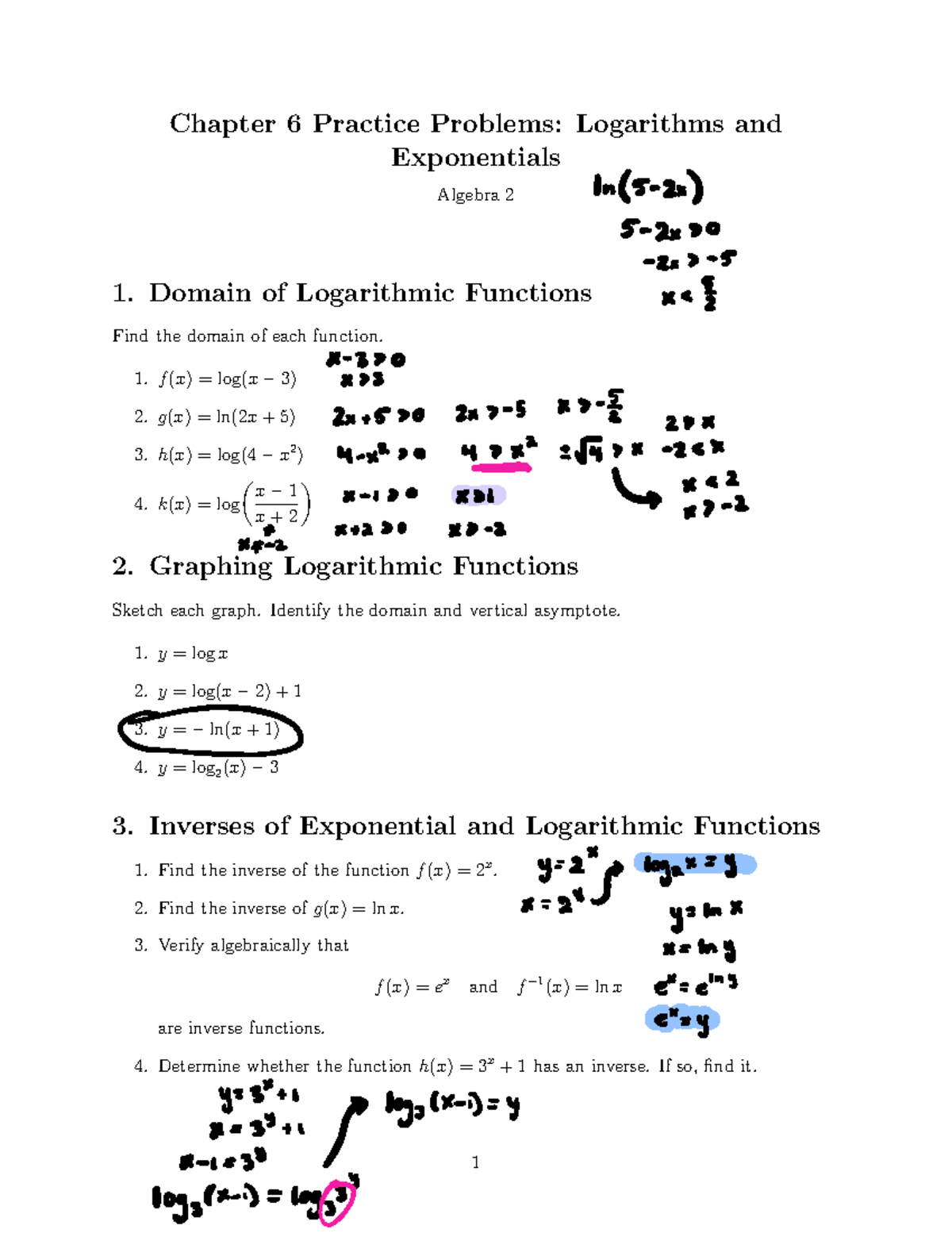 Algebra 2 Chapter 6 Test Practice: Logarithms & Exponentials - Studocu