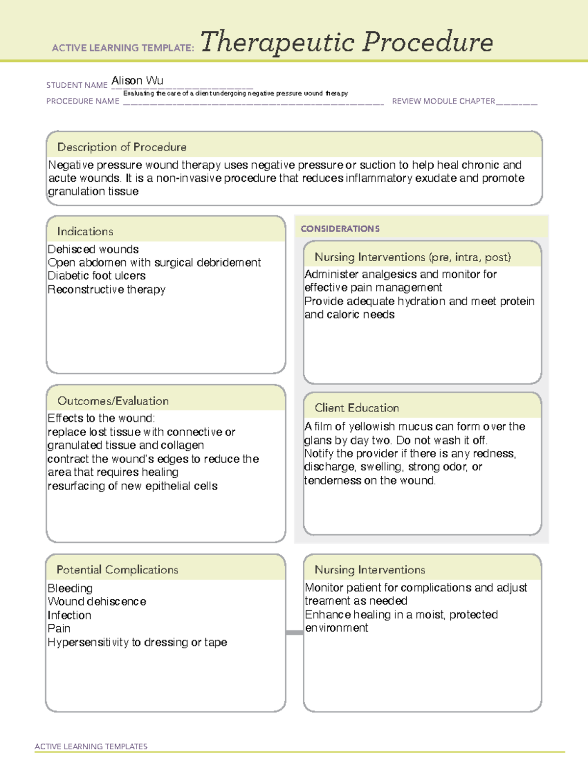 Therapeutic Procedure for Negative Pressure Wound Therapy: Active ...