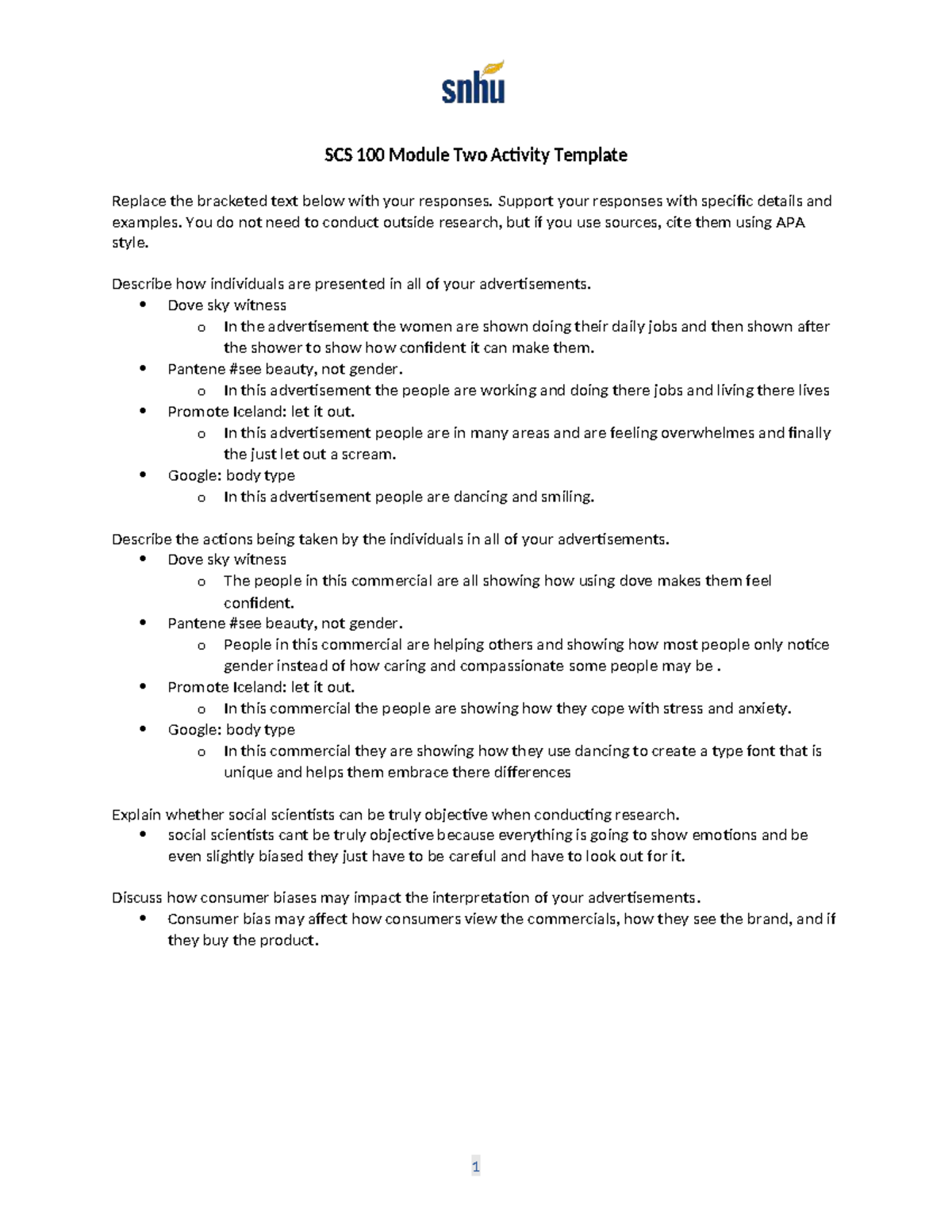SCS 100 Module Two Assignment: Analyzing Advertisements and Biases ...