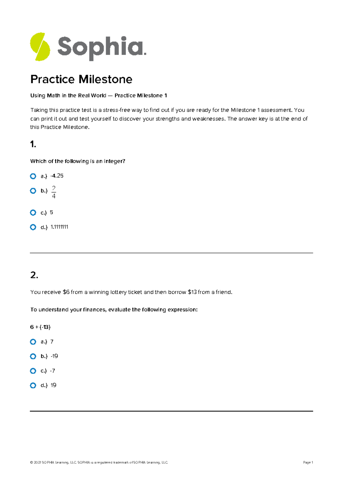 Ma1020 Unit 1 Math Practice Milestone Assessment Guide - Studocu
