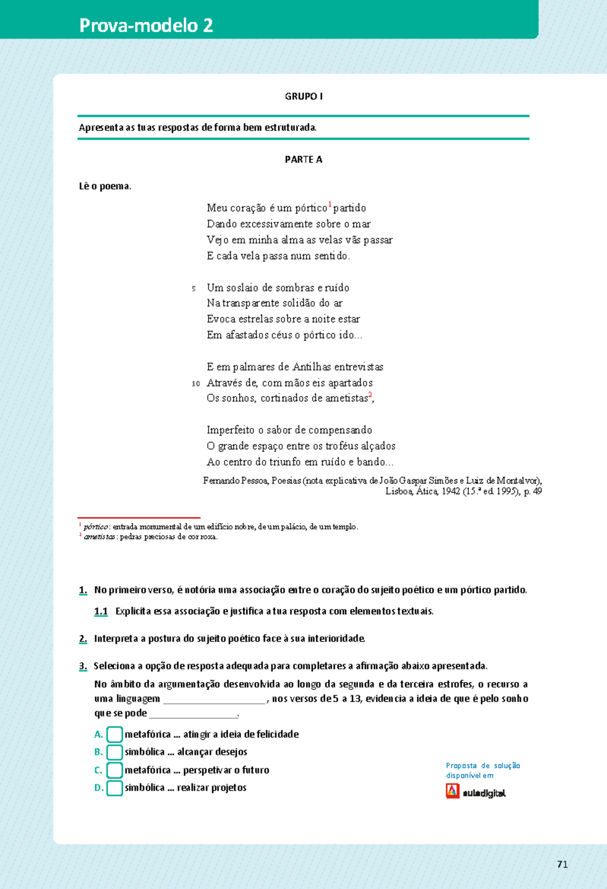 [2.1.2] MSG12 Prova-modelo 2: Análise de Poemas e Teatro - Studocu