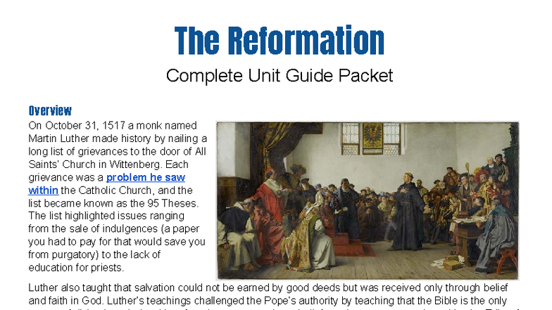 HIST 101: The Reformation Unit Guide and Overview - Studocu