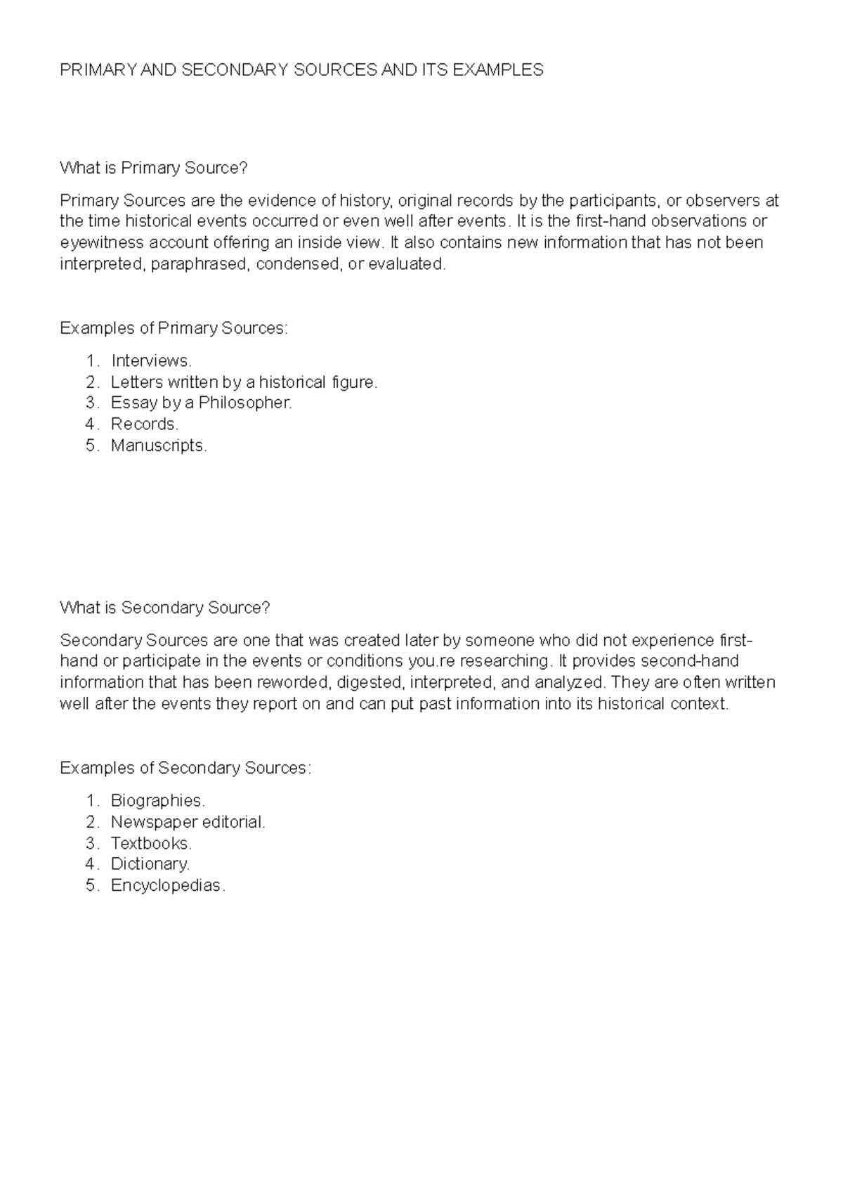 RPH - Understanding Primary and Secondary Sources Explained - Studocu