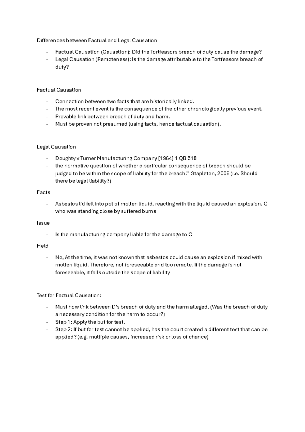Lecture 5 - Causation: Factual vs Legal Causation in Tort Law - Studocu