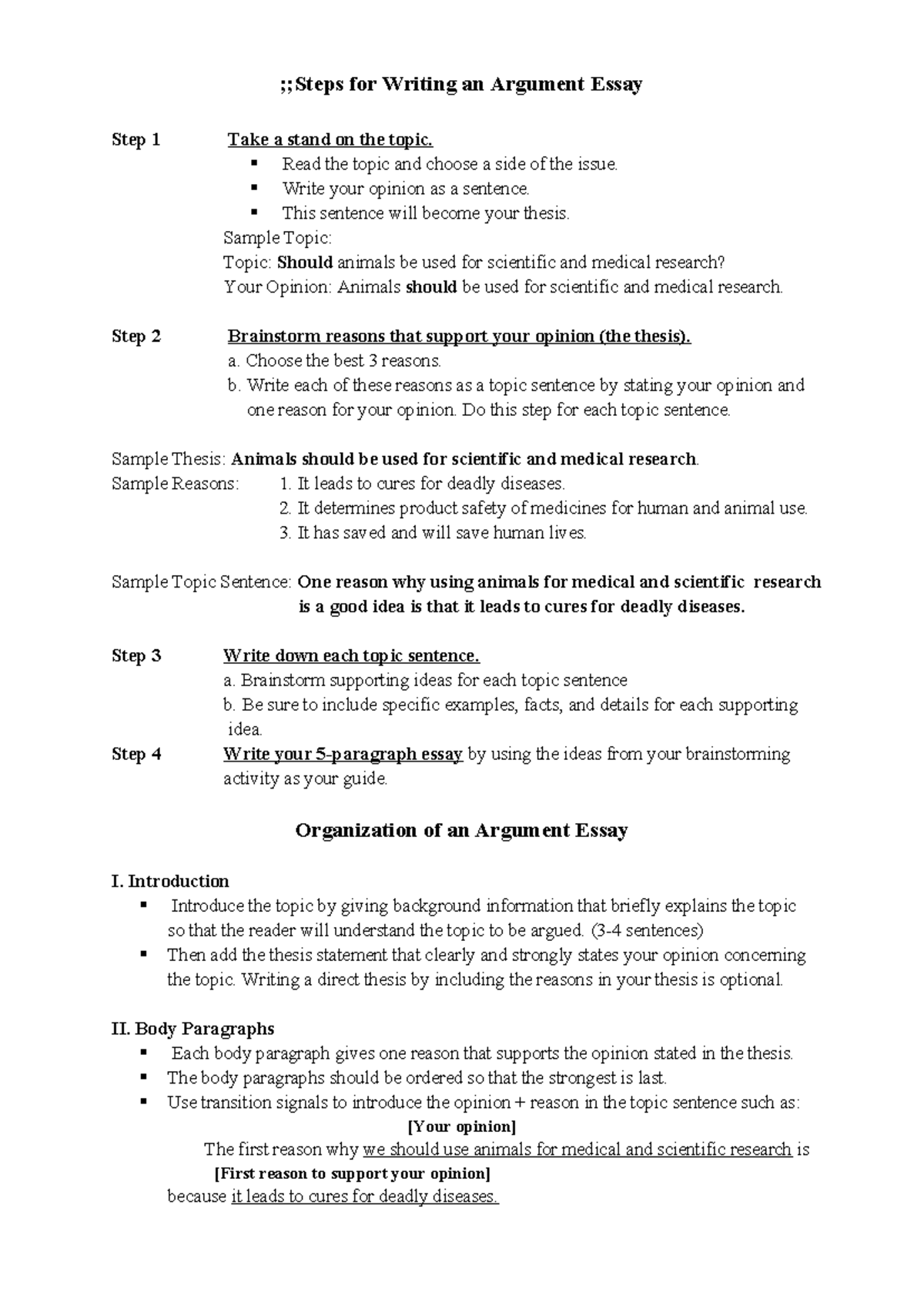 Argument Essay - ... - ;;Steps for Writing an Argument Essay Step 1 ...
