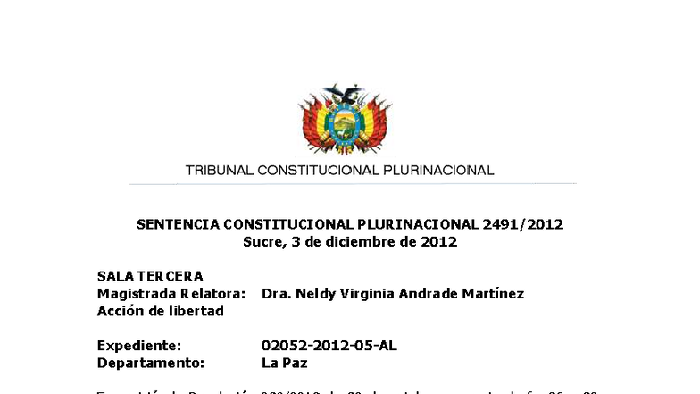 SCP 2491/2012: Análisis de la Acción de Libertad y Derechos Humanos ...