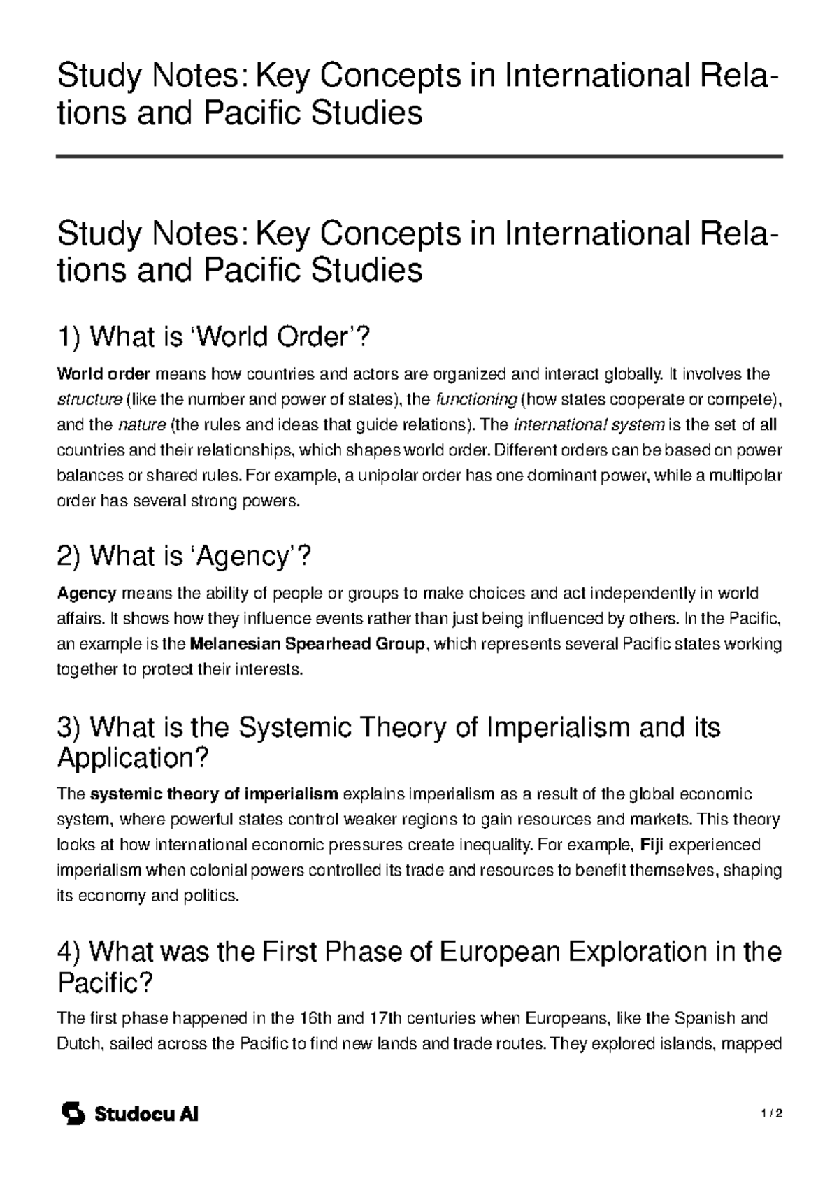INTL 101: Study Notes on Key Concepts in International Relations - Studocu