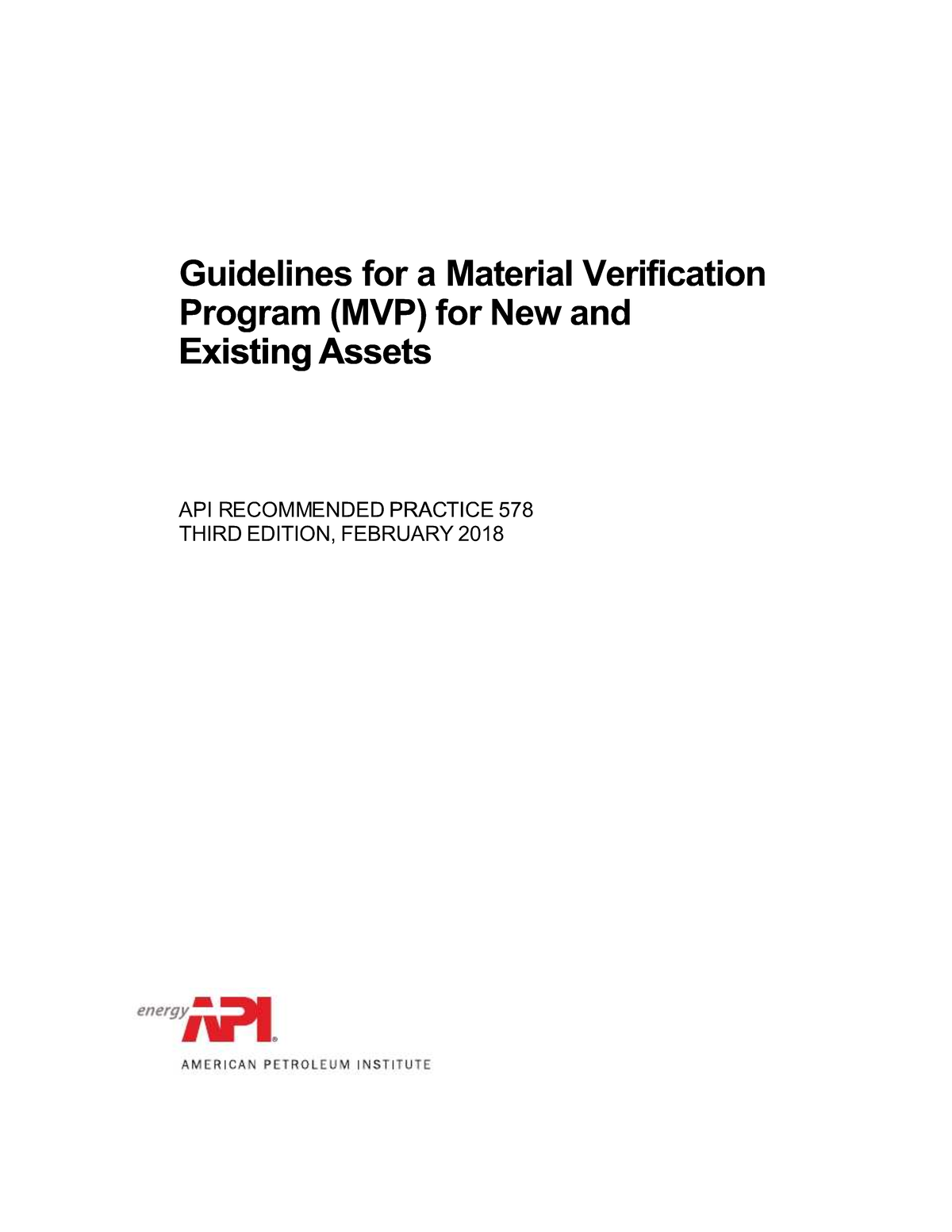 API 578: Guidelines for Material Verification Program (MVP) - Studocu
