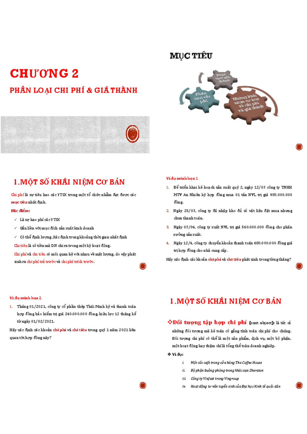 Chương 2: Phân loại chi phí giá thành và các khái niệm cơ bản - Studocu