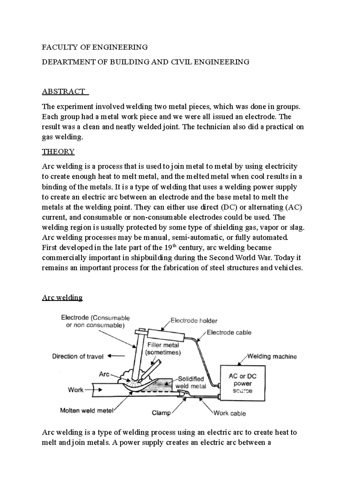 Arc Welding Report: Processes, Safety, and Practical Insights - Studocu