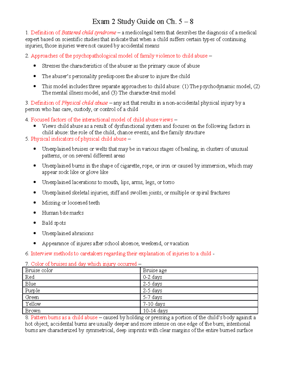Exam 2 Study Guide for Ch. 5-8 in Child Abuse & Neglect - Studocu