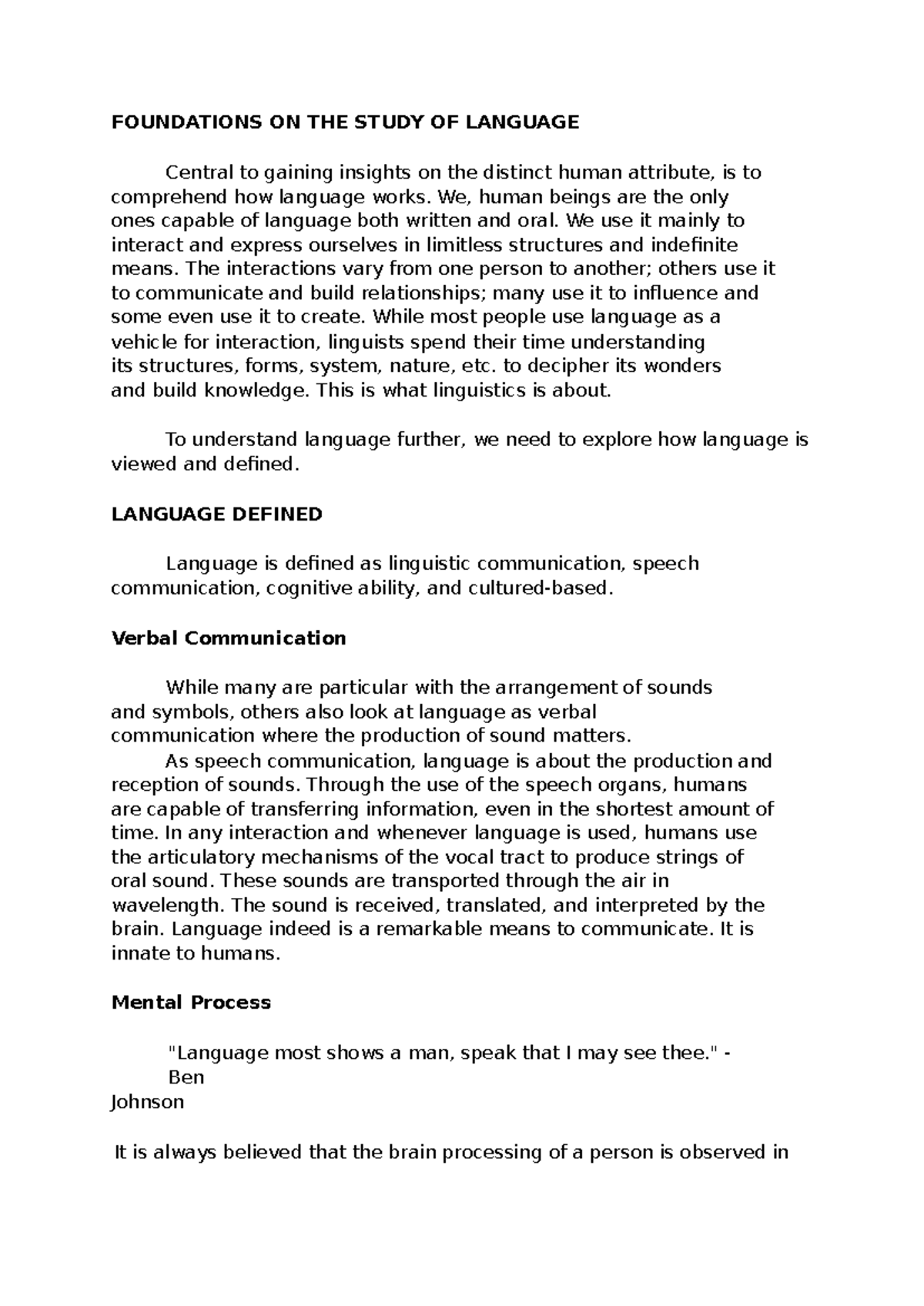 Foundations of Language Study: Insights into Linguistic Communication ...