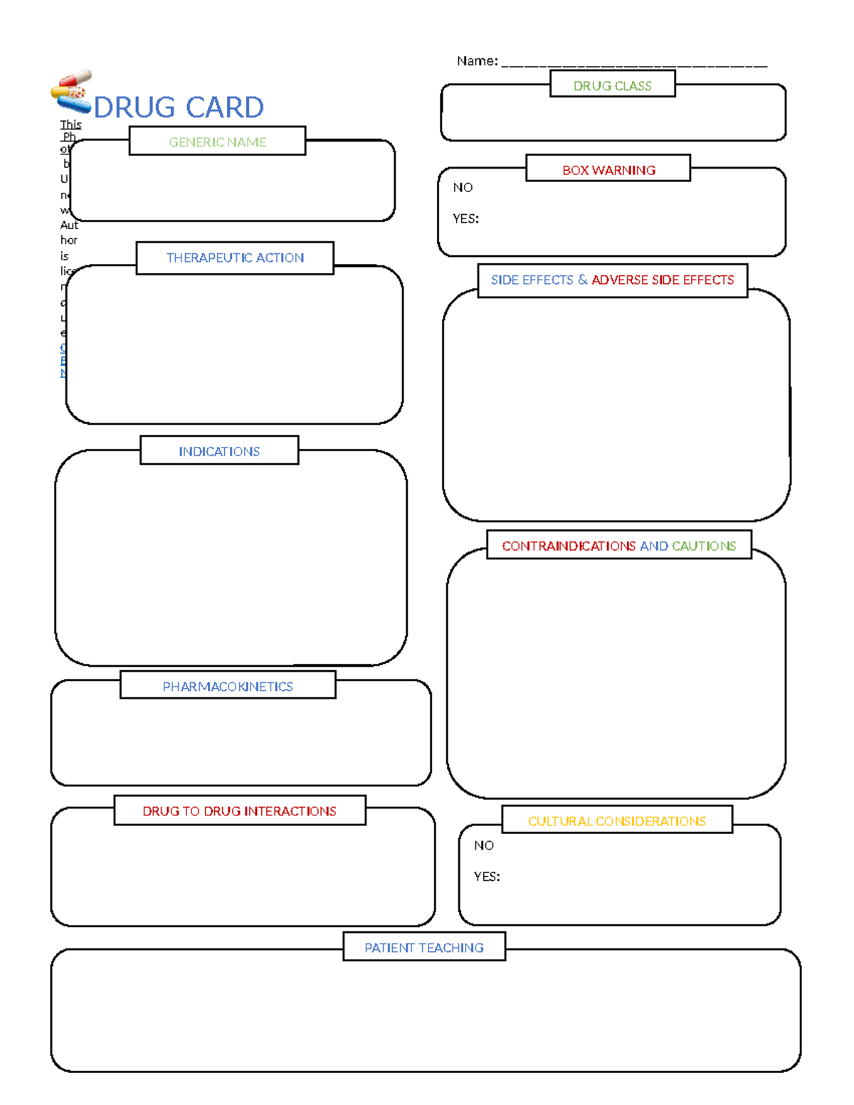 DRUG CARD template - N/a - Name ...