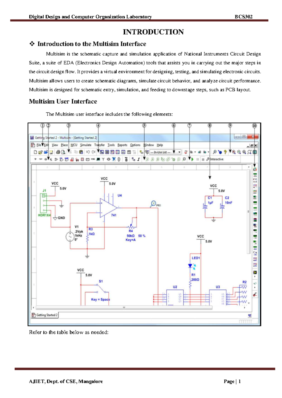 Digital Design and Computer Organization Lab Manual BCS302: Multisim Guide - Studocu