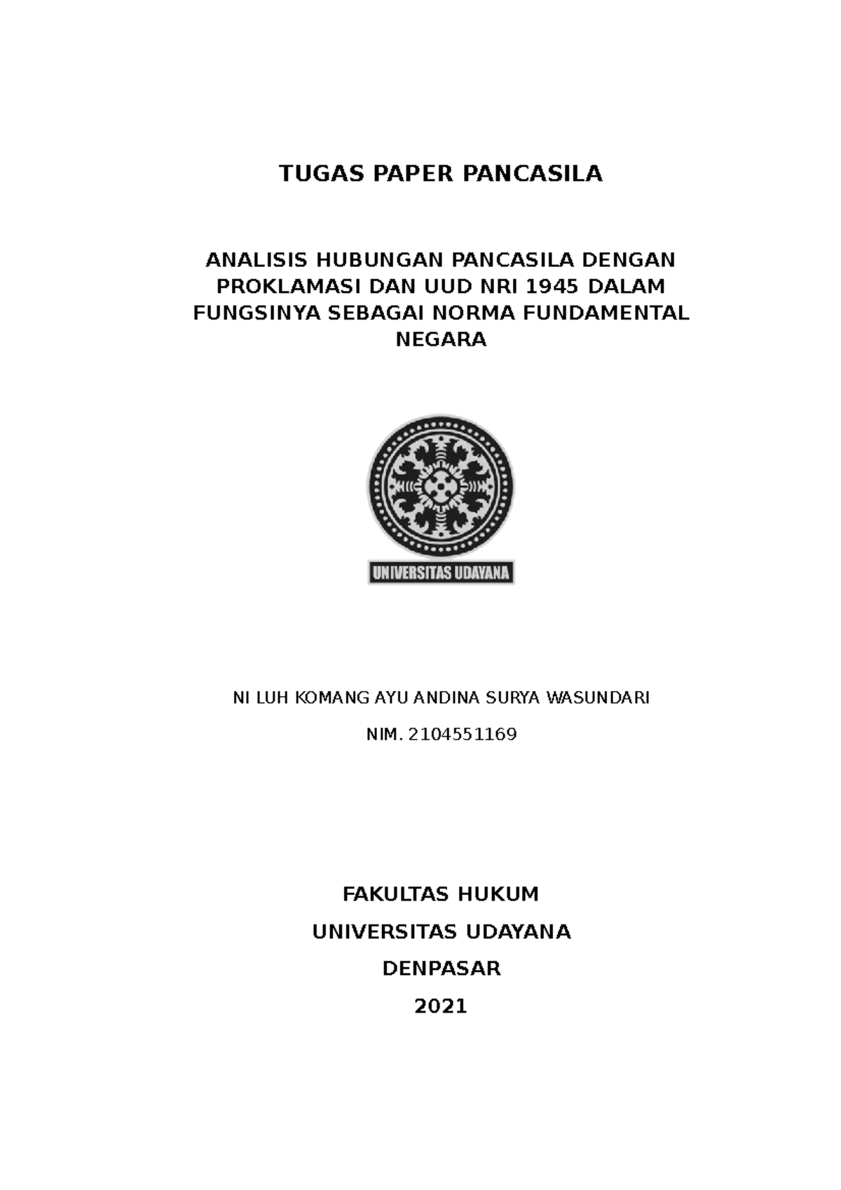 Tugas Paper Pancasila: Analisis Norma Fundamental dalam Hukum RI - Studocu