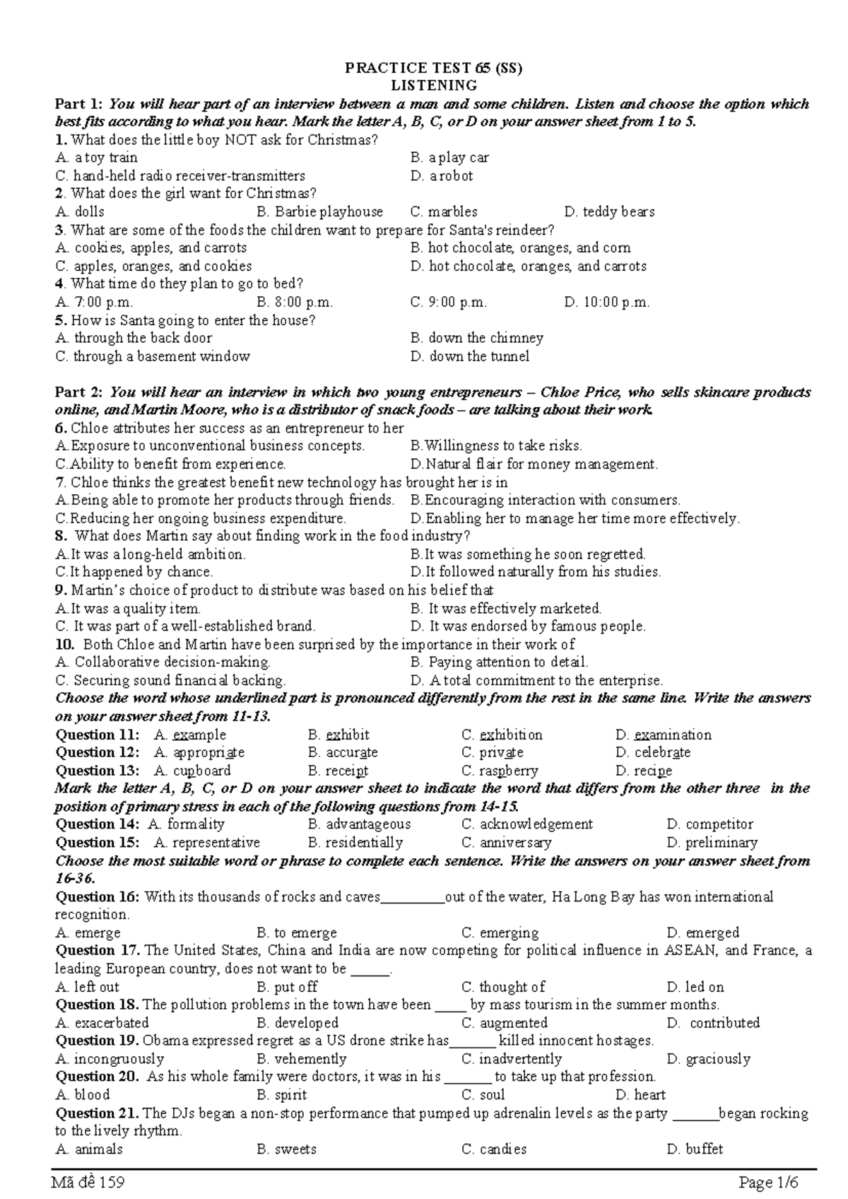 PRACTICE TEST 65 (SS) LISTENING & GENETICS REVIEW - Studocu