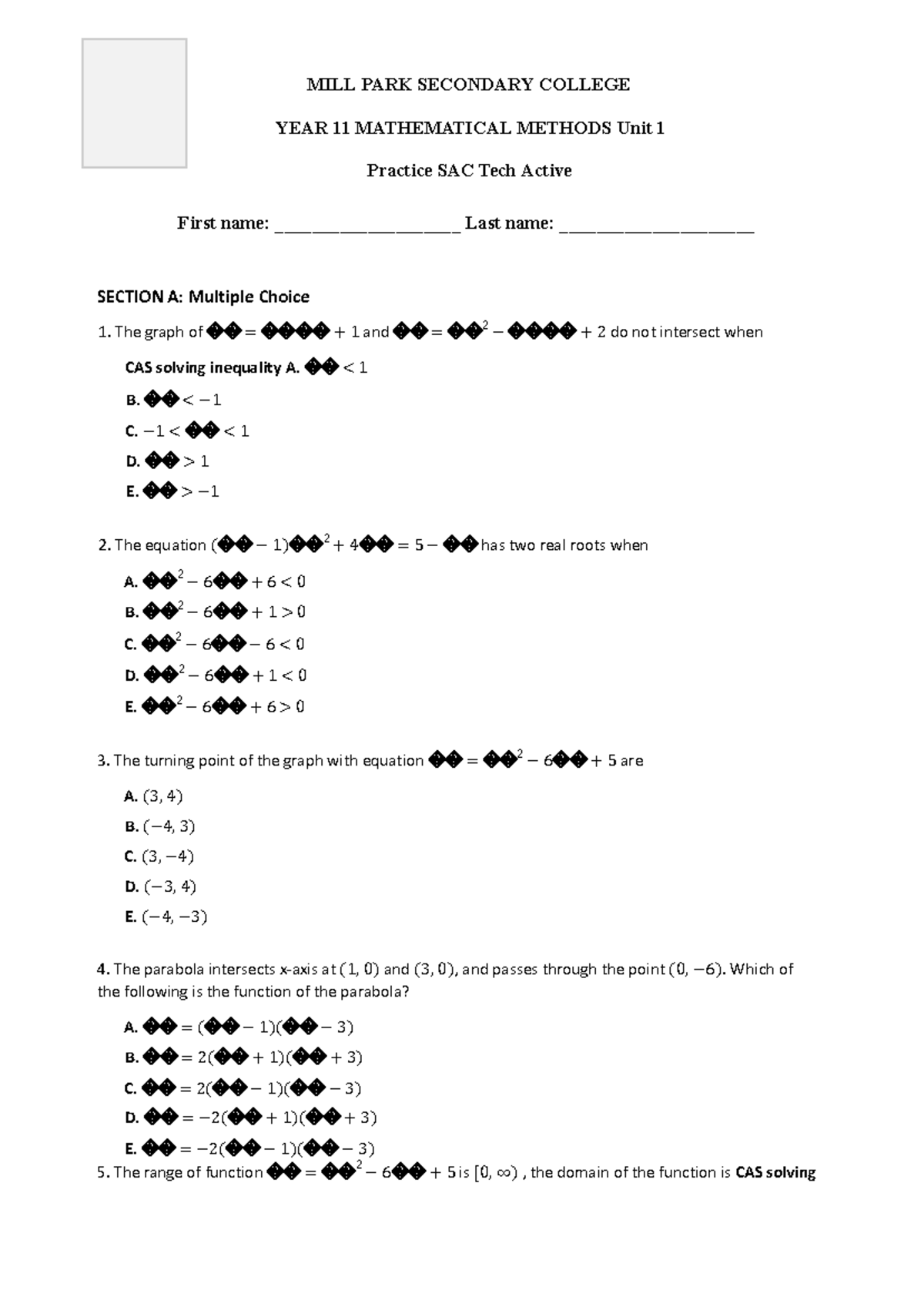 Year 11 Mathematical Methods Unit 1 Practice SAC Notes - Studocu