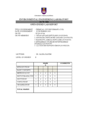 Total Suspended Solid (TSS) Lab Report - This section must be filled by student. Subject & Code ...