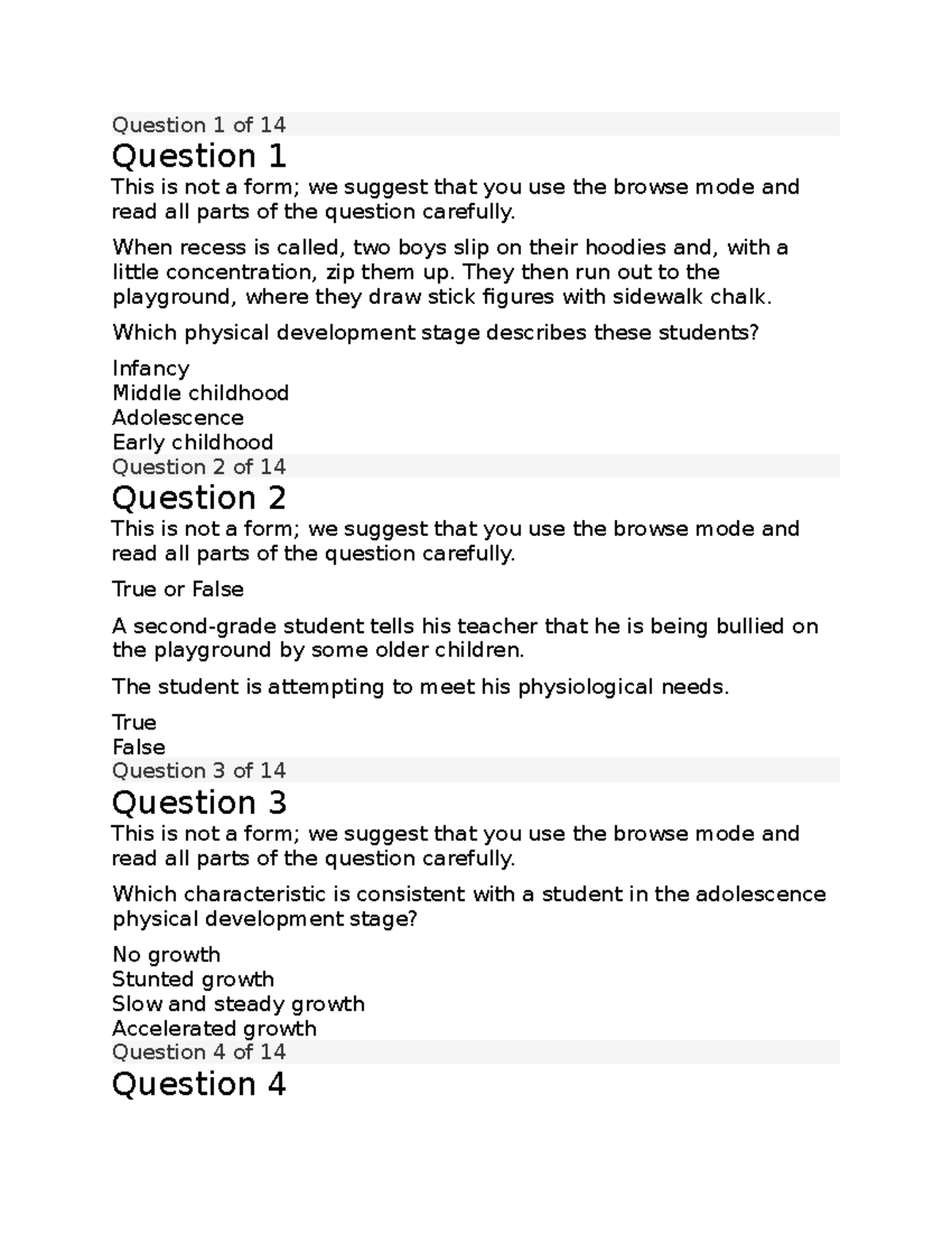 EDU 101 Final Exam Quiz Questions 1-14 on Child Development Topics ...