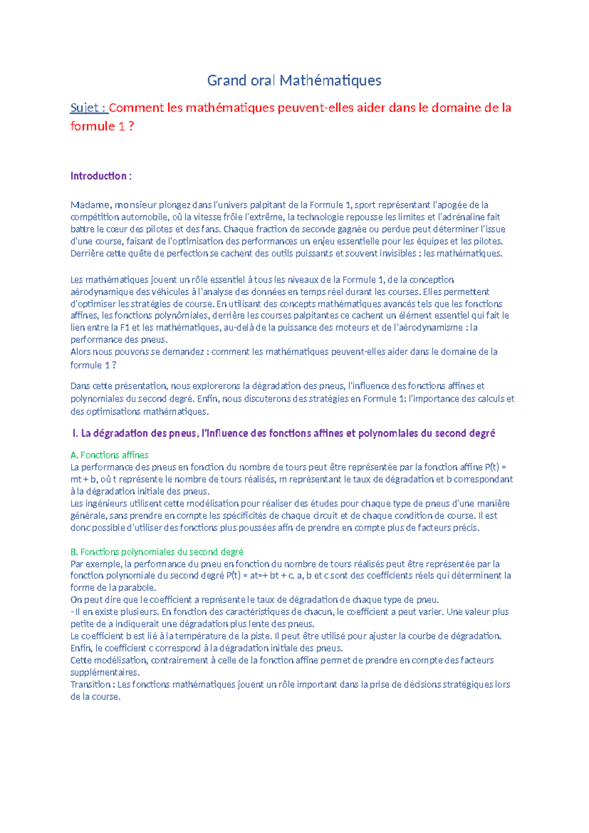 Mathématiques et Formule 1 : Rôle Clé et Stratégies (Grand Oral V4 ...