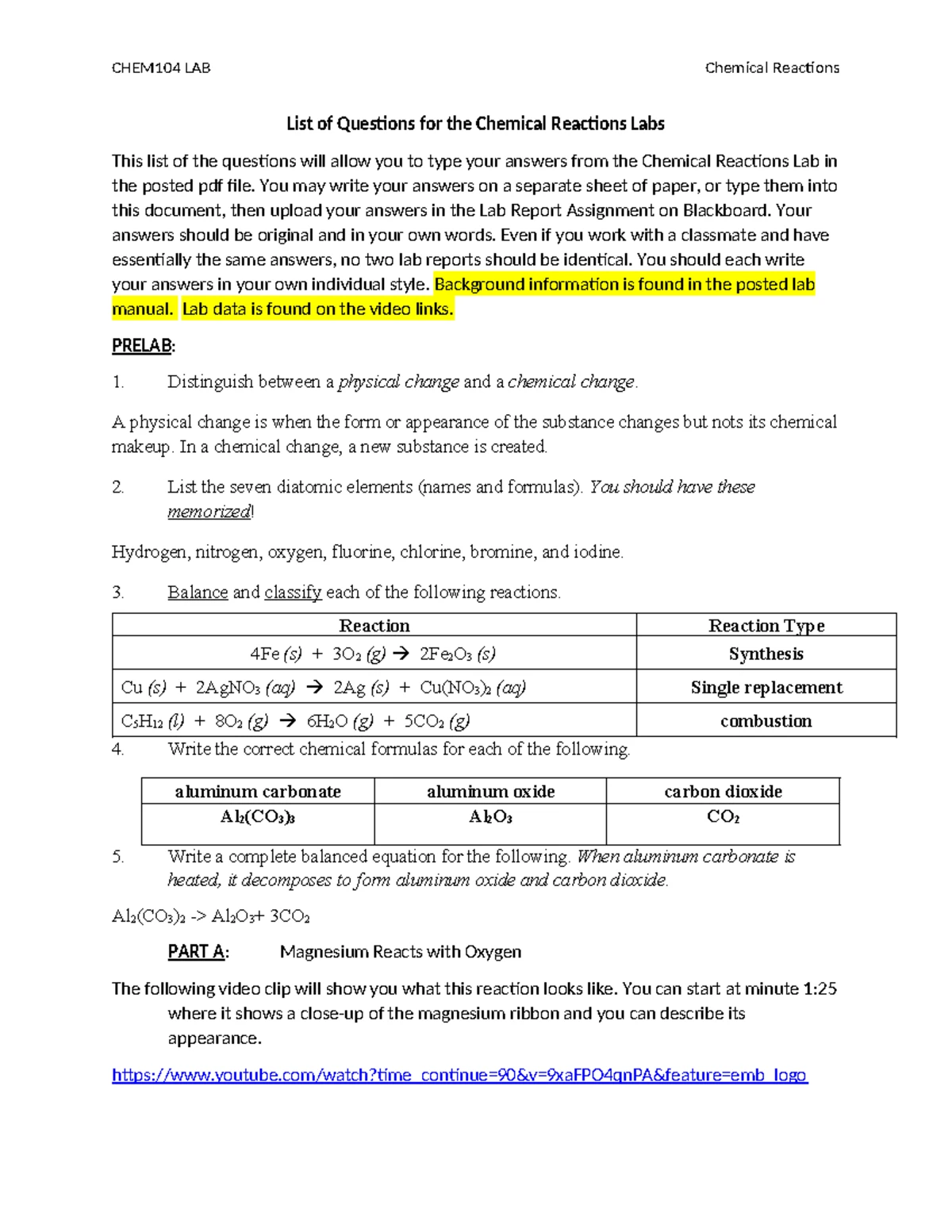 CHEM104 Lab #3 Report: Questions on Atomic Structure & PT, Fall 2020 ...