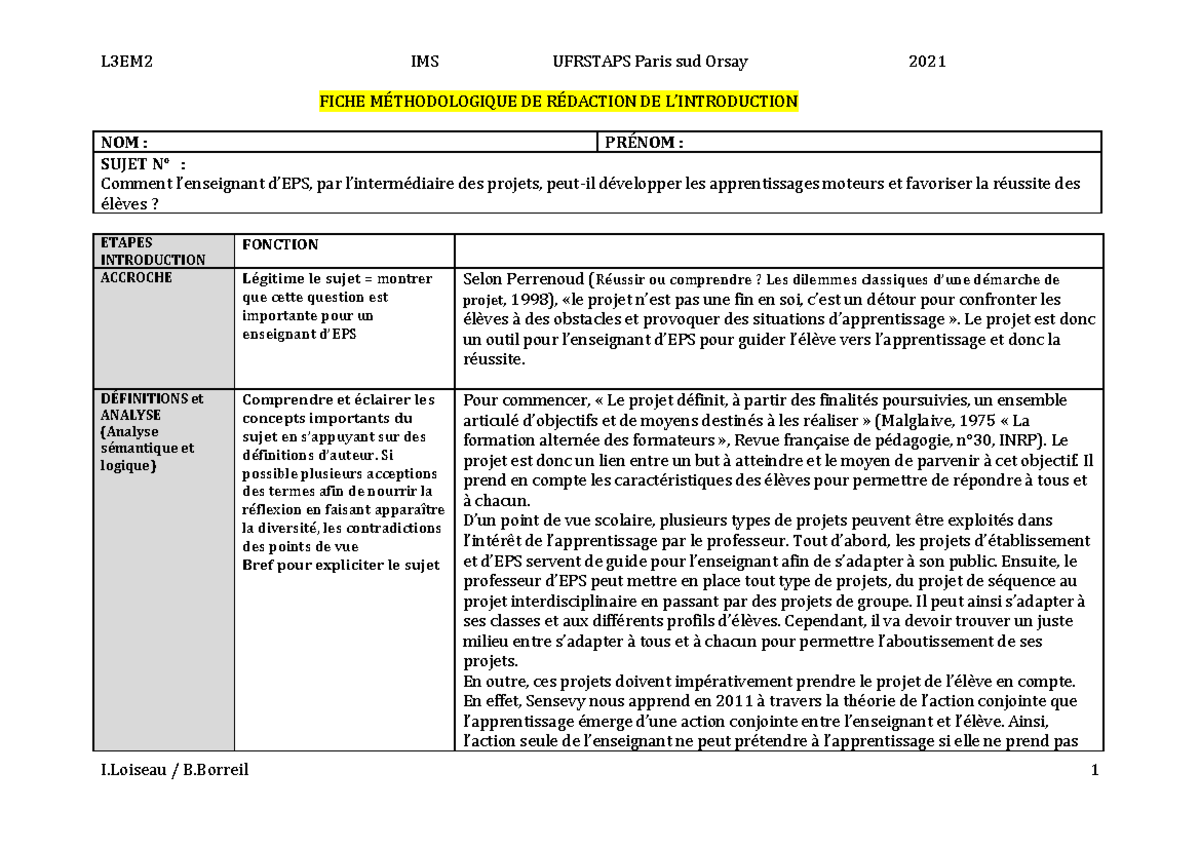 Introduction projet (qui vaut 17) - L3EM2 IMS UFRSTAPS Paris sud Orsay ...