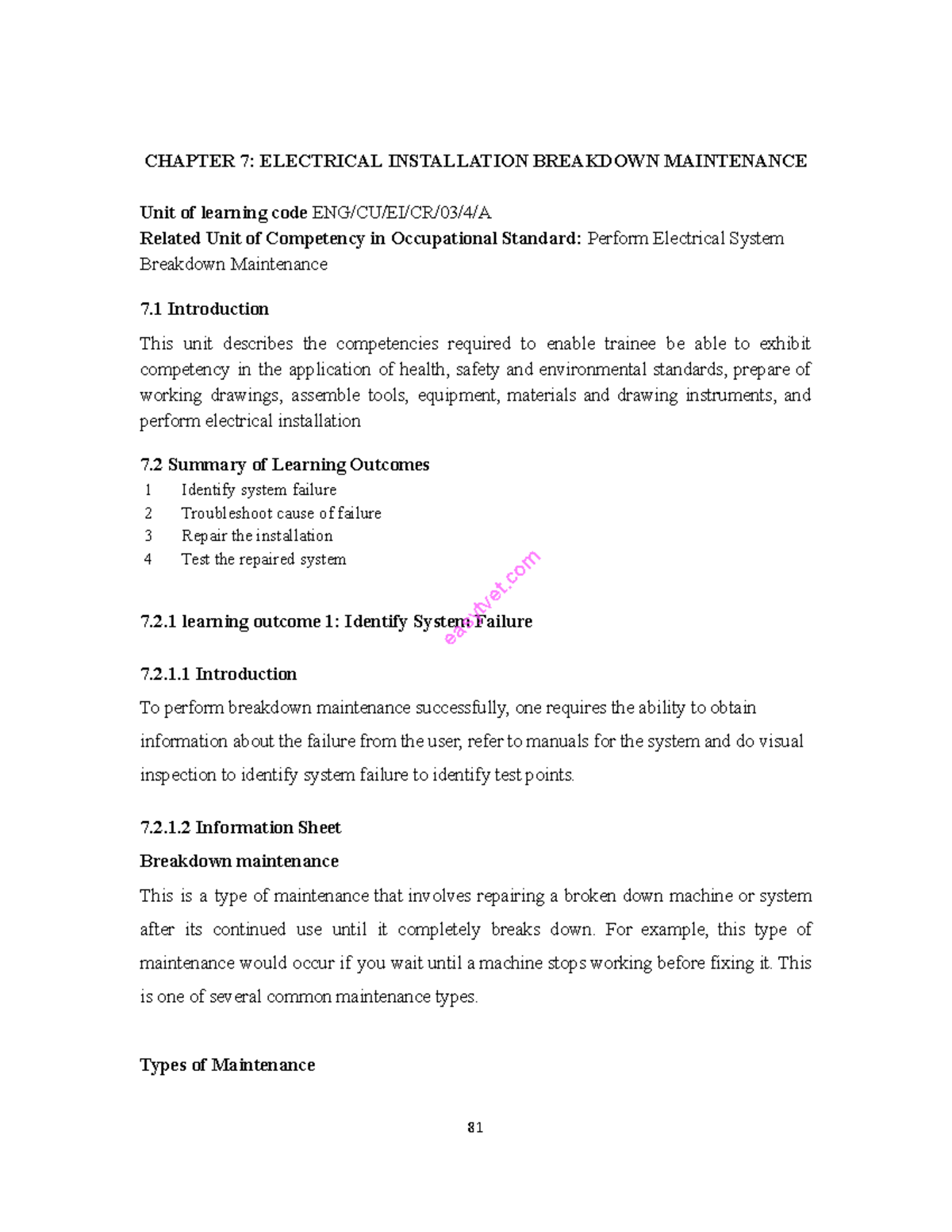 CHAPTER 7: ELECTRICAL INSTALLATION BREAKDOWN MAINTENANCE (Unit Code ...